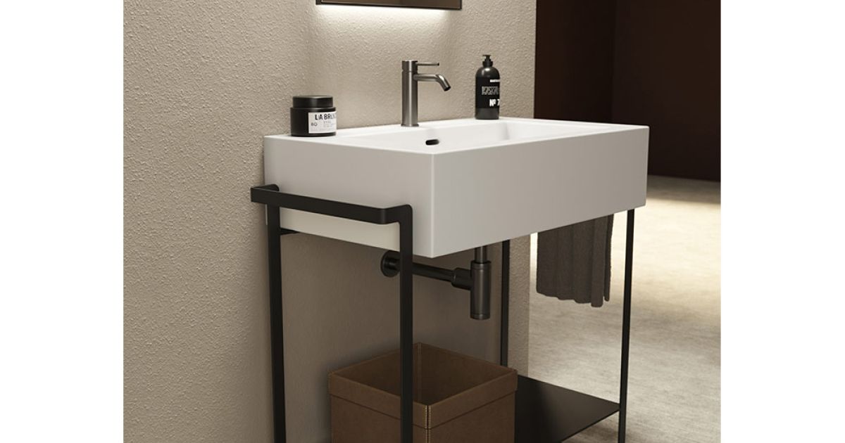 Composition Salle De Bain Lavabo Céramique Base Inox Noir