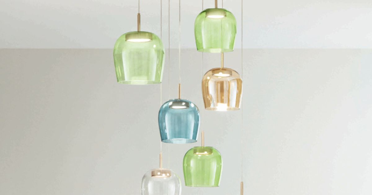 Lustre en Métal Doré et Lumière LED et Verre Coloré