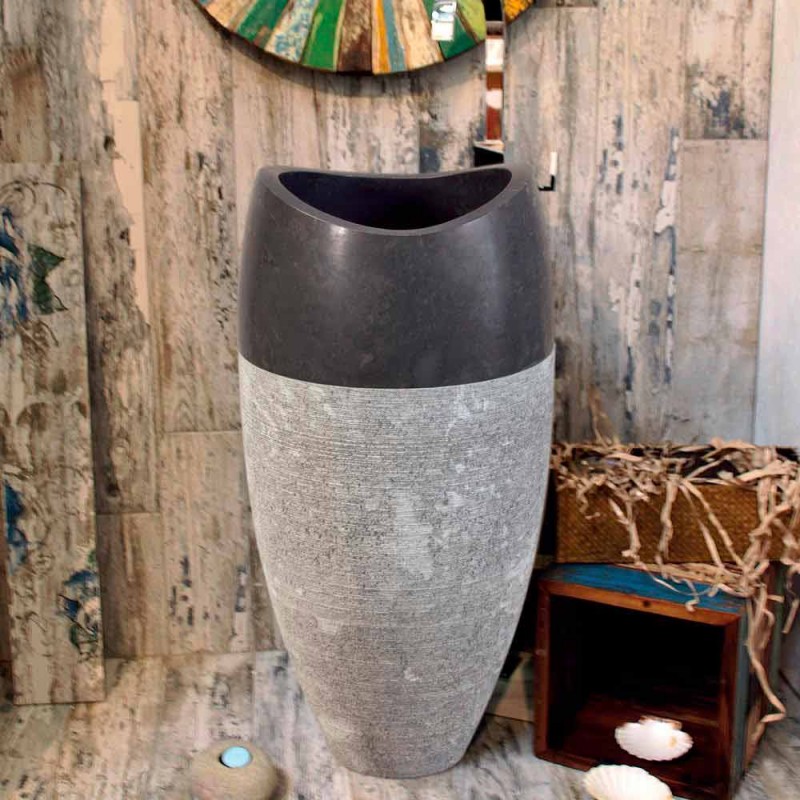 Lavabo colonne sphérique en pierre naturelle noire Gili
