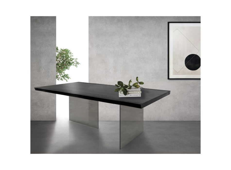 Table inclinée en chêne plaqué et cristal fabriquée en Italie