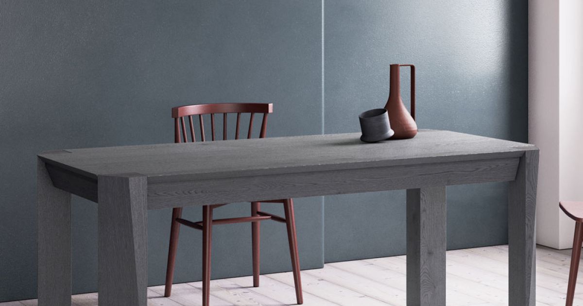 Table fixe avec pieds lamellaires hélicoïdaux